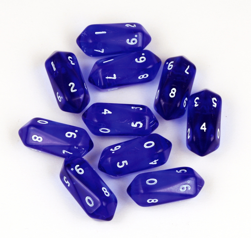 Crystal Caste: Crystal Translucent d10 10 pc set - blue