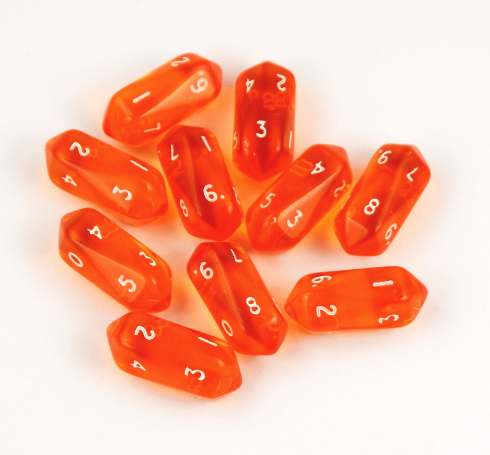 Crystal Caste: Crystal Translucent d10 10 pc set - orange