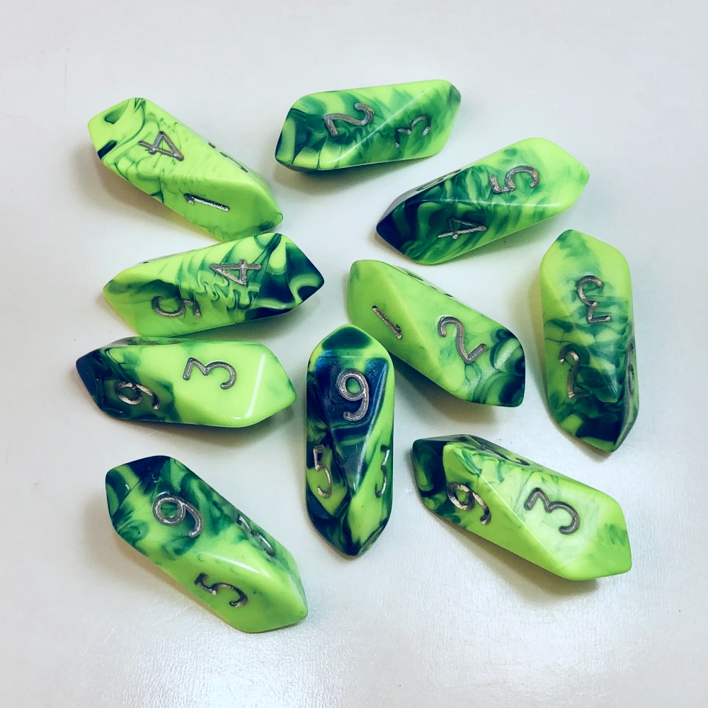 Crystal Caste: Crystal Toxic d6 10 pc set - green/blue
