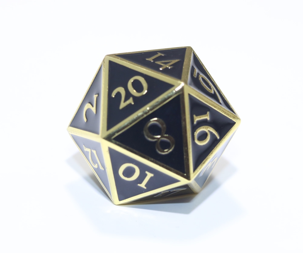 Crystal Caste: Giant D20 Gold w/Black enamel Dwarven Metal®