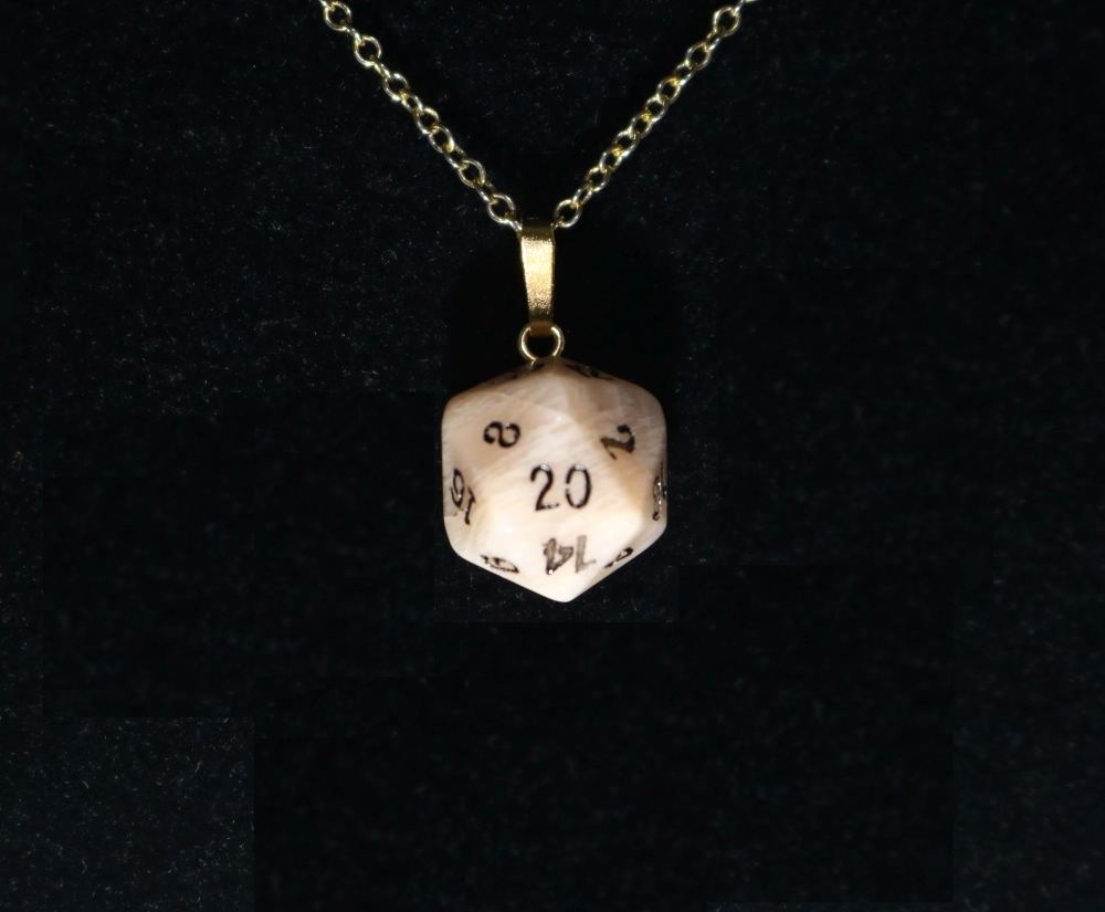 Crystal Caste: Moonstone D20 Gold Pendant
