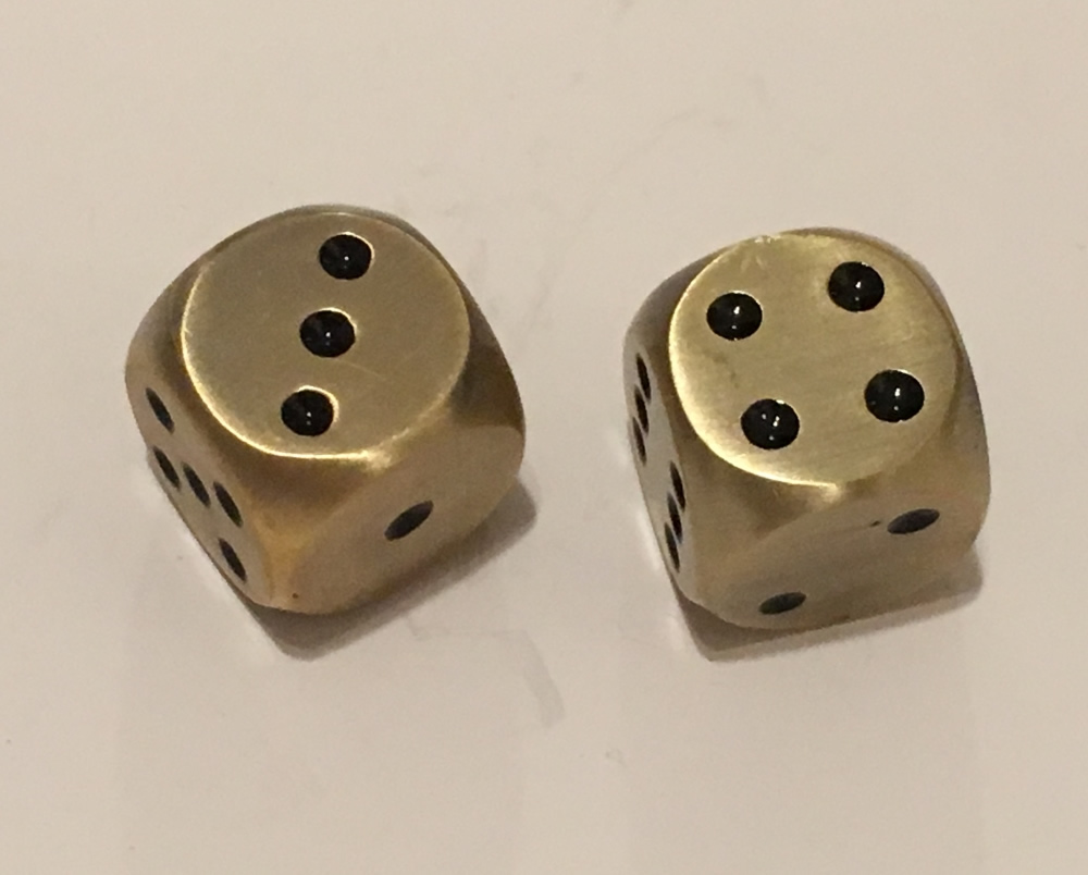 Crystal Caste: 12mm Antique Gold hue Dwarven Metal® single pipped die