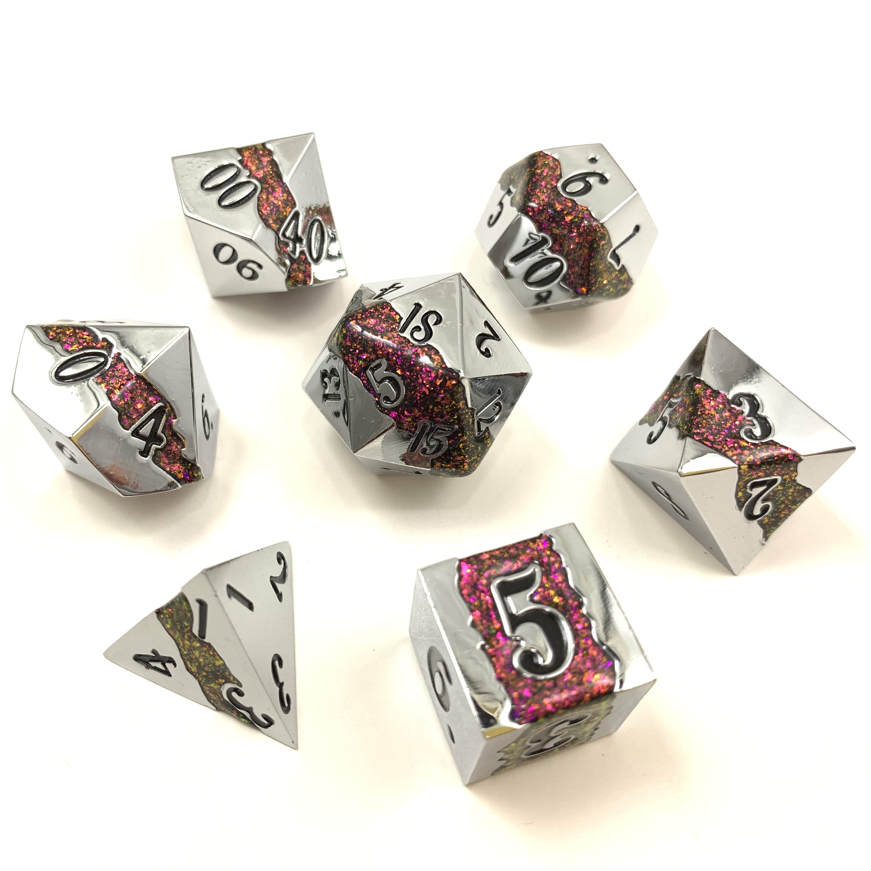 Crystal Caste: 16mm Infinity Dwarven Metal® Silver w/Red 7 pc set