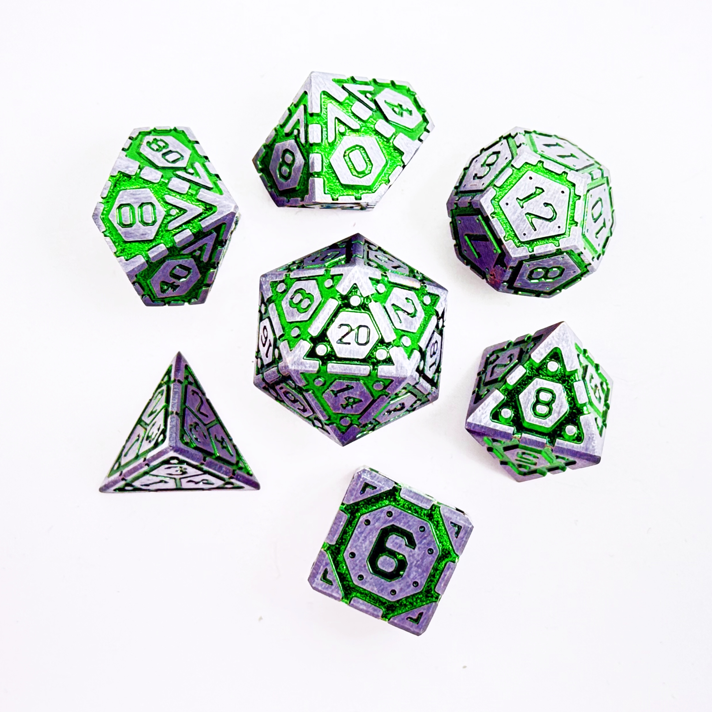 Crystal Caste: 16mm Infinity Armor Dwarven Metal® Silver w/Green 7 pc set